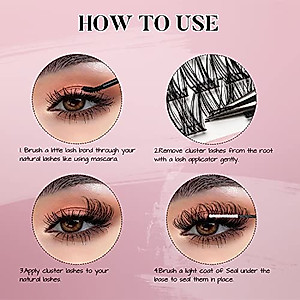 MilyBest DIY Eyelash Extension Kit with 144 Pcs Lash Clusters Bond and Seal Eyelash Glue Remover Eyelash Tweezers Applicator Beginner Set 10-16mm Thin Band Cluster Lashes Kit (Kit-2 Styles, M02)