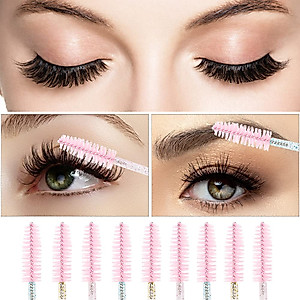 300 Pack Glitter Mascara Wands Disposable EyeLash Spoolie Brushes Makeup Applicator Eyelash Extension Tool Kit (3 colors mix)