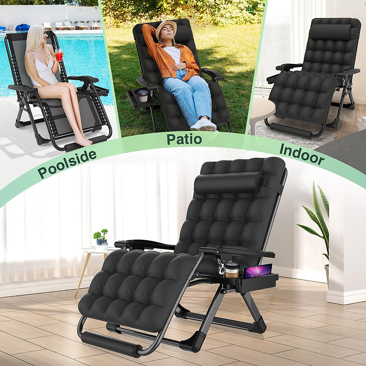 Suteck Oversized Zero Gravity Chair,33In XXL Lounge Chair w/Removable Cushion&Headrest, Reclining Camping Chair w/Upgraded Lock and Footrest, Reclining Patio Chairs Recliner for Indoor Outdoor,500LBS