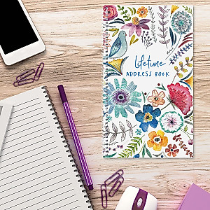 Current Embroidered Florals Address Book-94 Pages; Small 5" x 8-1/2" Size for Purse or Office,Spiral Bound Soft Cover Organizer for Contacts,Addresses,Email, & Phone Numbers + 50 Replacement Stickers