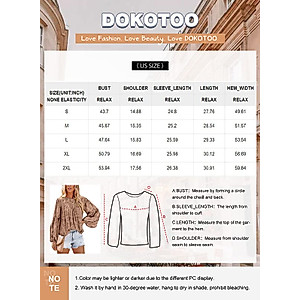 Dokotoo Women’s Floral Textured Babydoll Blouses for Women Lantern Long Sleeve Crewneck Summer Lace Tops Casual Loose Flowy Shirts for Women White Medium