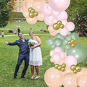 JULLIZ 148pcs Sage Olive Green Peach Blush Pink Balloon Garland Arch Kit with Ivy Leaves, Jungle Safari Shower Birthday Theme Party Decoration Supplies