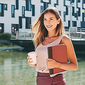 GXaryFulin Padfolio Organizer, PU Leather Planner, 4 O-Rings Zipper Binder (Red Brown)