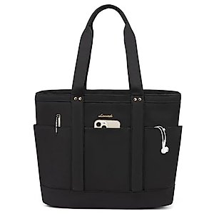 LOVEVOOK Tote Bag for Women Large Shoulder Bag, Lightweight Work Tote Bag for Teacher, 15.6 Inch Laptop Bag with Luggege Strap, fits College Business Daily Travel Black