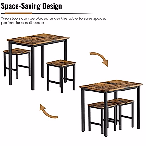 Recaceik 3 Piece Chairs for 2, Modern Wood Room, Small Dining Breakfast Table Set with 2 Stools & Metal Frame for Kitchen, 35 Inch, Brown