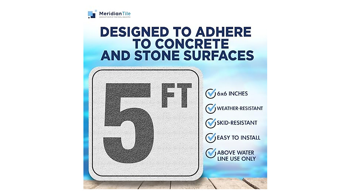 Aquatic Custom Tile, 5FT Pool Depth Markers, 6x6 Inches Vinyl Pool ...