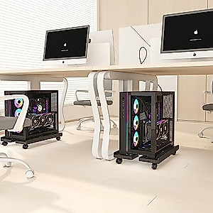 Mobile CPU Stand, CPU Rolling Stand Adjustable Computer Mobile Cart Holder with Locking Caster Wheels PC Stand - Black