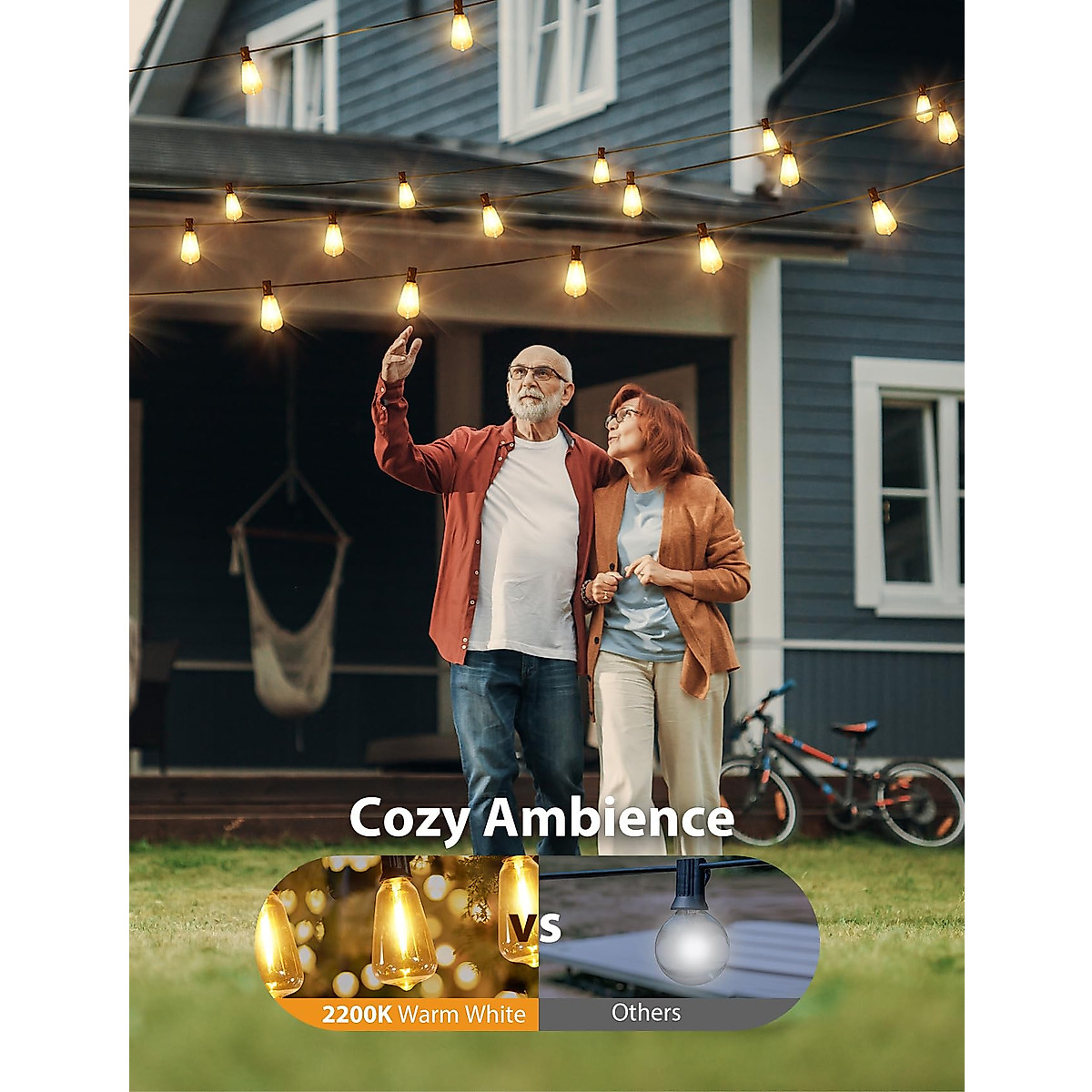 Sweepulire LED Outdoor String Lights, 125FT Patio Lights with 60+4 Shatterproof Bulbs, 2200K Warm White LED Lights Waterproof, Decorative Outdoor Lights for Porch, Deck, Garden, Backyard, Balcony