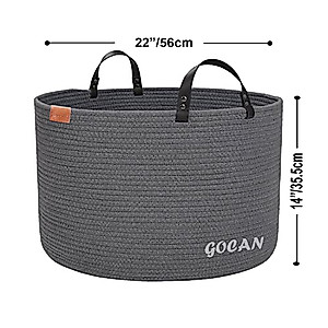 GOCAN Extra Large Storage Laundry Basket 22" X 22"X 14" Cotton Rope Woven Basket for Blanket Basket with Handles for Living Room Toys Storage XXXL (Dull grey)