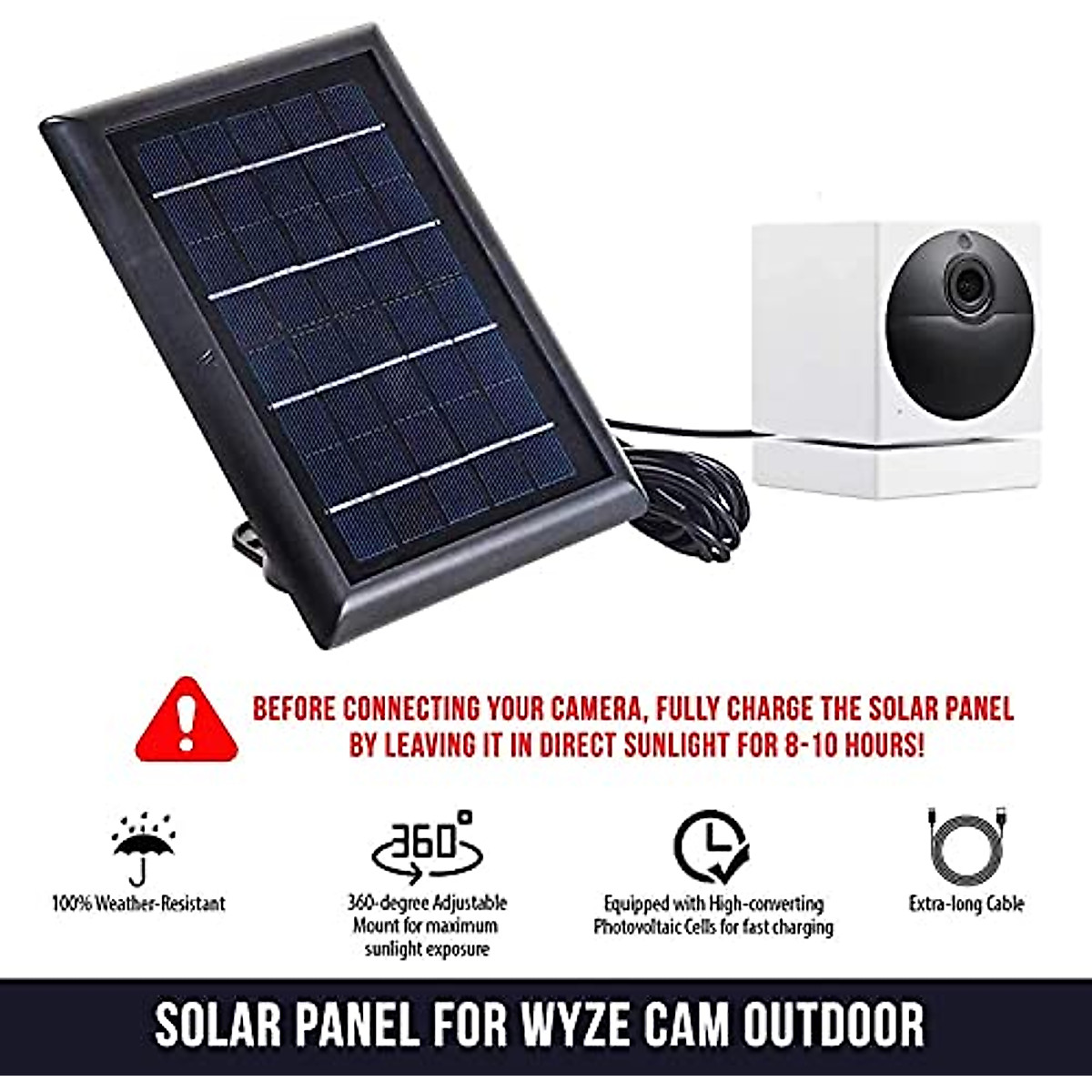 Wasserstein Solar Panel Compatible with Wyze Cam Outdoor - Power Your Surveillance Camera continuously with 2W 5V Charging (2-Pack, Black) (Wyze Cam Outdoor NOT Included) (Renewed)