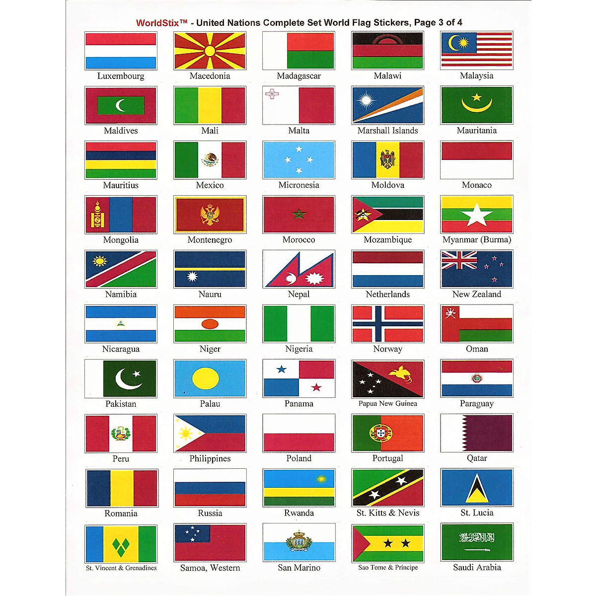 Made in The USA! United Nations Sticker Set with Country Name; 1.5" x 1" Self Adhesive Stickers for Every International Country in The United Nations Plus 7 UN Stickers, 200 Sticker Flags Total.