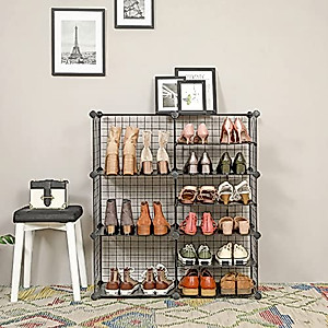 SONGMICS Cube Storage, 16 Pair Shoe Rack, DIY Shoe Organizer with Divider Design, Clothes Storage Organizer for Wardrobe, Closet, Modular Bookcase, with Rubber Mallet, Black ULPI36H