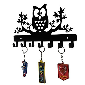 HeavenlyKraft Owl on Maple Trees Steel Key Holder, Steel Key Rack, Metal Key Cabinet, Owl Key Hanger, Medal Hanger, Leash Hanger, 10.6 X 6.15 X 0.8 INCH