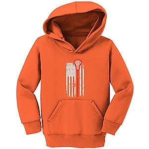 Haase Unlimited Lacrosse Stick - American Flag Lax Bro Toddler/Youth Fleece Hoodie (Orange, 5T/6T (Toddler))