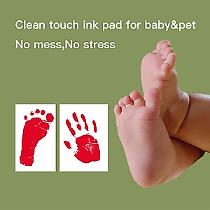 Xingwenice Baby Handprint or Footprint Inkless Pad Kit, Infant Clean Touch Non-Toxic Hand & Foot Stamp, Perfect Baby Shower Keepsake Gifts for Newborn Boys Girls, 2 Packs (Standard, Red)