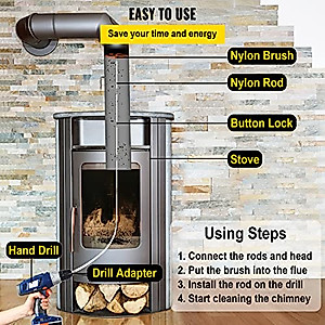 VEVOR Chimney Sweep Kit 20FT Length, Chimney Brush Kit with 6 Nylon Flexible Rods, Rotary Chimney Cleaning Kit Driven by Drill, Chimney Cleaning Tool Kits for Sweeping Fireplace Flue