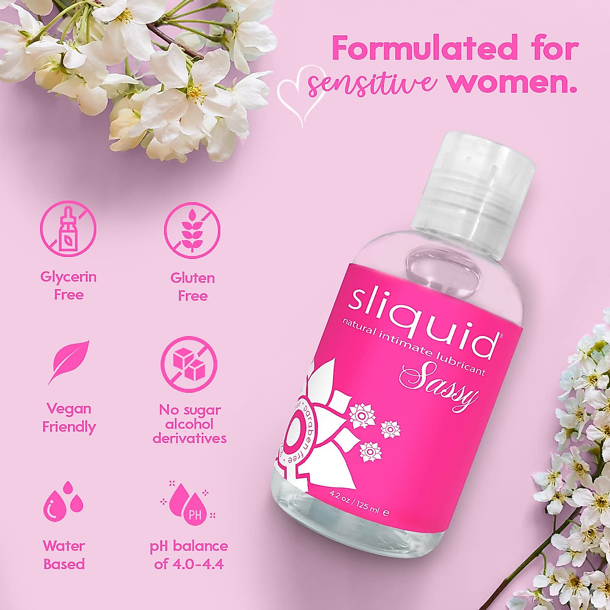 Sliquid Sassy Water-Based Lube - Thick, Long-Lasting Gel, Natural Lube for Women/Men/Couples, Unscented, 4.2 Fl Oz