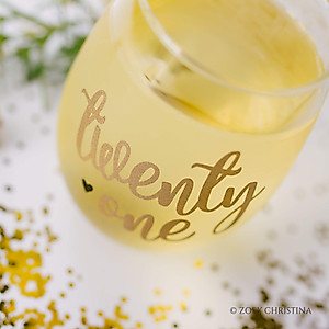 21st Birthday Gift for Women Party Ideas in Gold Twenty One Her Large Stemless Wine Glass 007