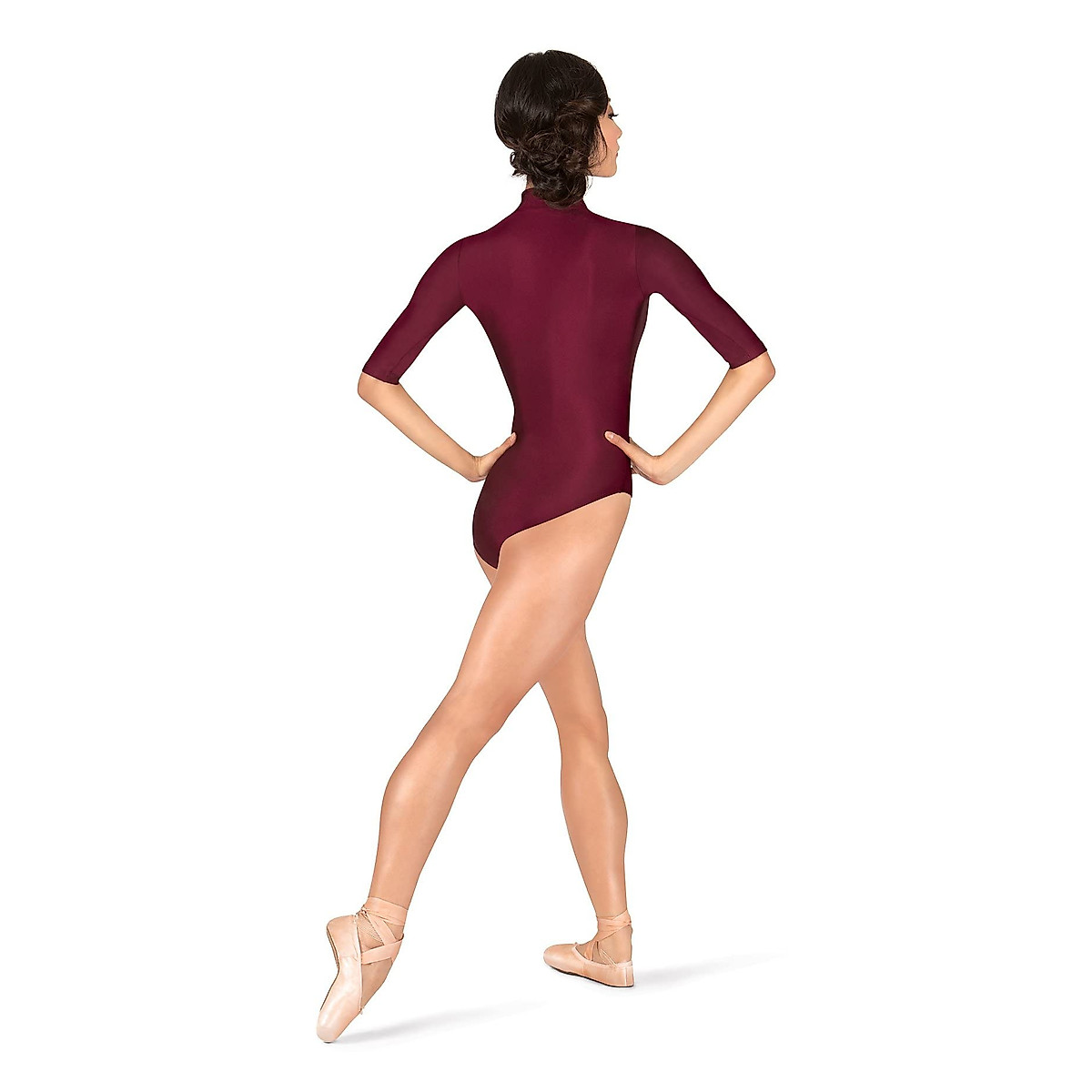 Natalie Dancewear Womens 3/4 Sleeve Zip Front Leotard Black S N8733