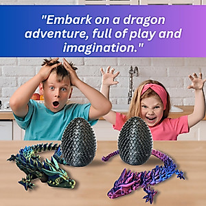 Amerimaker 20" Articulated Dragon With Egg - Big Color Changing - 3D Printed Dragon With Egg - Fidget Dragon Egg & 3D Dragon - Toy Dragon Egg With Figures - Made in the USA - (Rainbow With Black Egg)