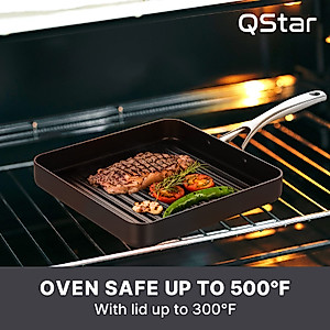 Qstar 10.5 in Hard-Anodized Aluminum Nonstick Grill Pan with Stainless Steel Handle