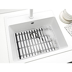 Brabantia Extendable Dish Drying Mat (Dark Gray) Silicone Washing Up Dish Draining Tray, Heat Resistant