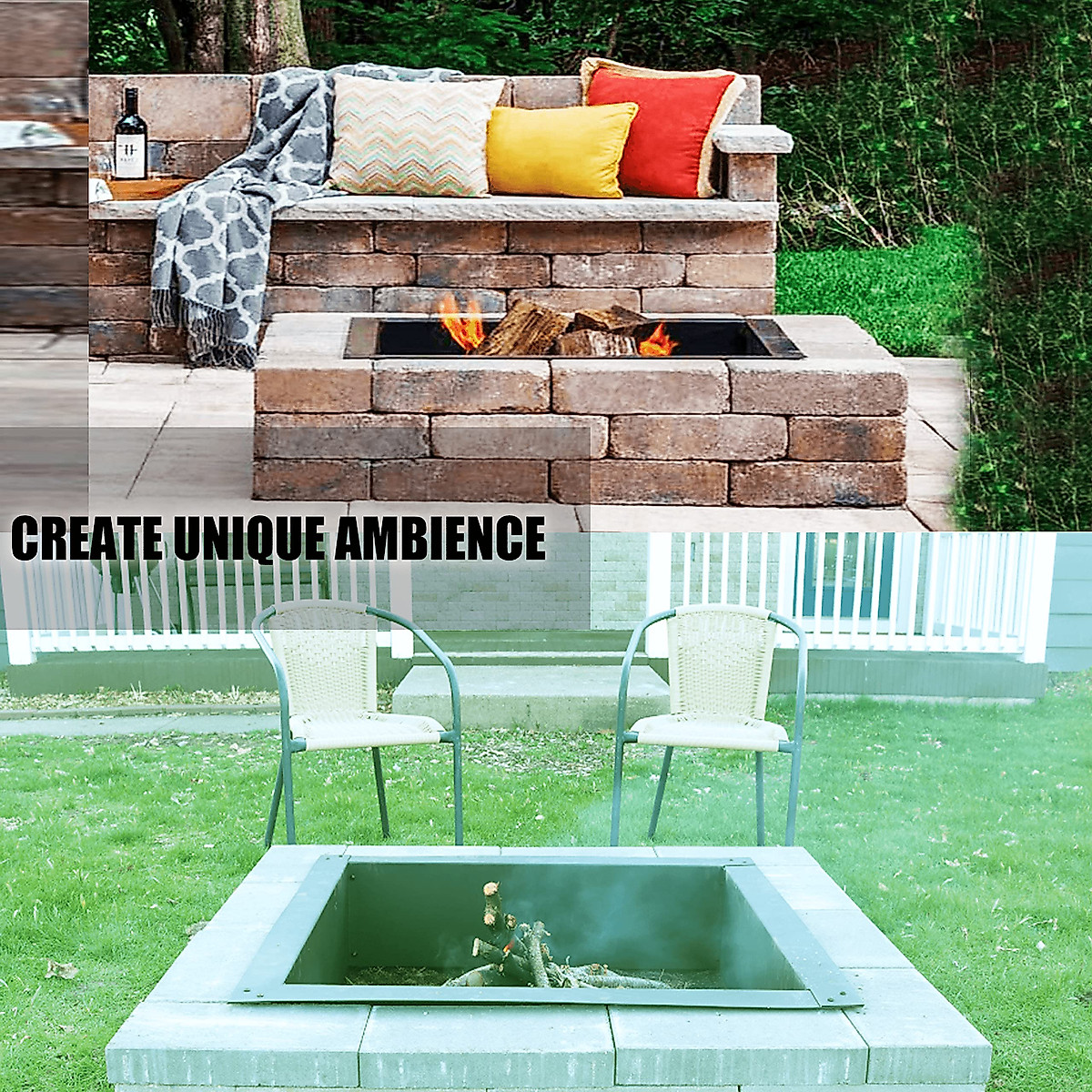 Square Fire Pit Ring/Insert, Fire Pit Liner, Outdoor Heavy Duty 2.0mm Steel, 25 Inch Inside Diameter, 29 Inch Outside Diameter