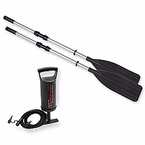 Intex Excursion 5 Person Inflatable Boat Set with 2 Aluminum Oars and Pump, Intex 12V Transom Mount Boat Trolling Motor, and Intex Motor Mount Kit