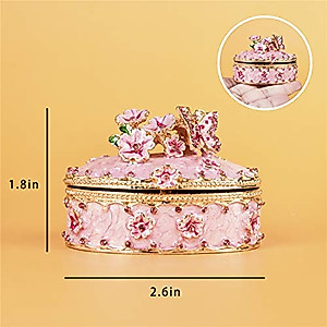YU FENG Crystal Trinket Jewelry Boxes Hinged,Hand-Painted Pink Flower Butterfly Pattern Jeweled Box for Girls
