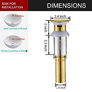 Bathroom Sink Drain Stopper Bathroom Pop Up Drain With Overflow Vessel Sink Lavatory Vanity Pop Up Sink Drain with Strainer Basket Brushed Gold