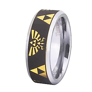 CLOUD DANCER FREE Custom Engraving The Legend of Zelda Ring- Crest and Triforce Ring Gold with Silver Bevel Tungsten Carbide Wedding Ring Engagement Ring (10)