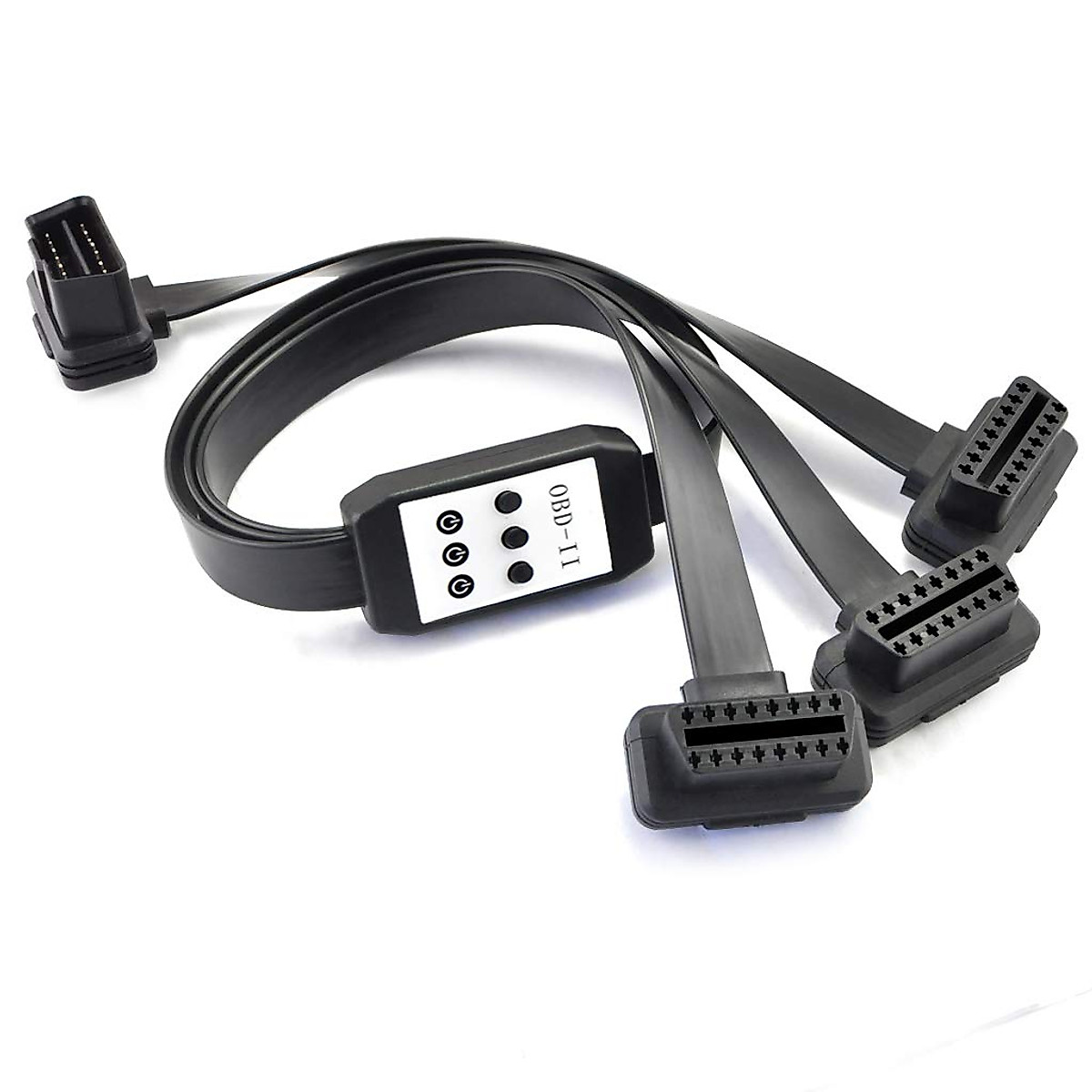 OLLGEN 50cm 3 Way OBDii OBD2 Splitter Cable Ultra Low Profile 16 Pin OBD Male to Female Car Diagnostic Extension Cable with Individually Power Switch Black