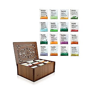 Tazo Tea Bags Sampler Assortment Box - 80 COUNT - Perfect Variety Pack in Wood (MDF) Gift Box - Gift for Family, Friends, Coworkers (Brown)