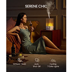 raydrop Humidifiers for Bedroom, 2.5L Top Fill Cool Mist Humidifiers for Home, Large Room, Baby, and Plant, Essential Oil Diffuser with Cycling 7 Color Lights, 360° Nozzle, Auto Shut-Off, White