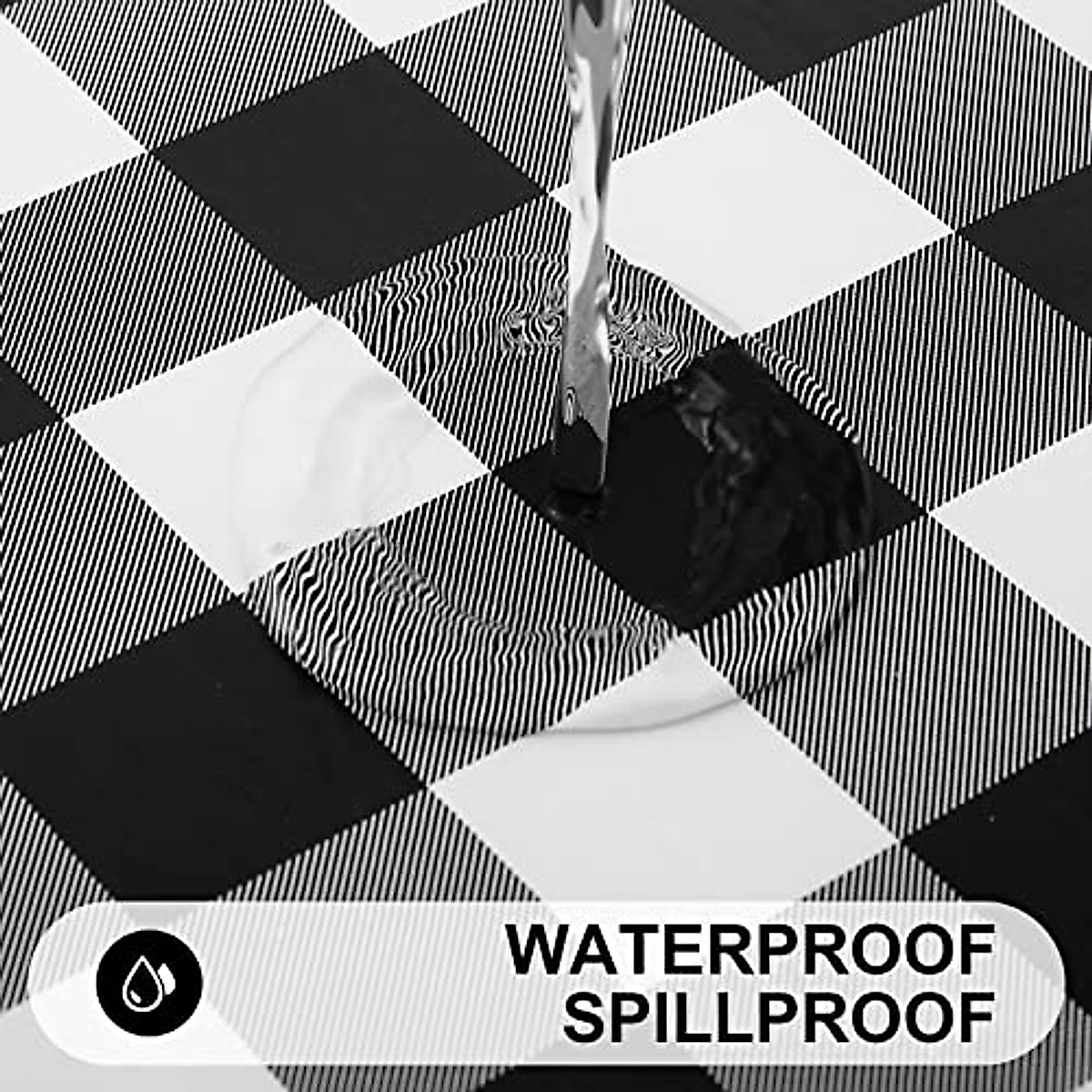 smiry Rectangle Table Cloth Cover, Elastic Waterproof Fitted Vinyl Table Covers for 6 FT Tables, Flannel Backed Buffalo Plaid Tablecloth for Picnic, Camping, Outdoor (Black and White, 30 x 72 Inches)
