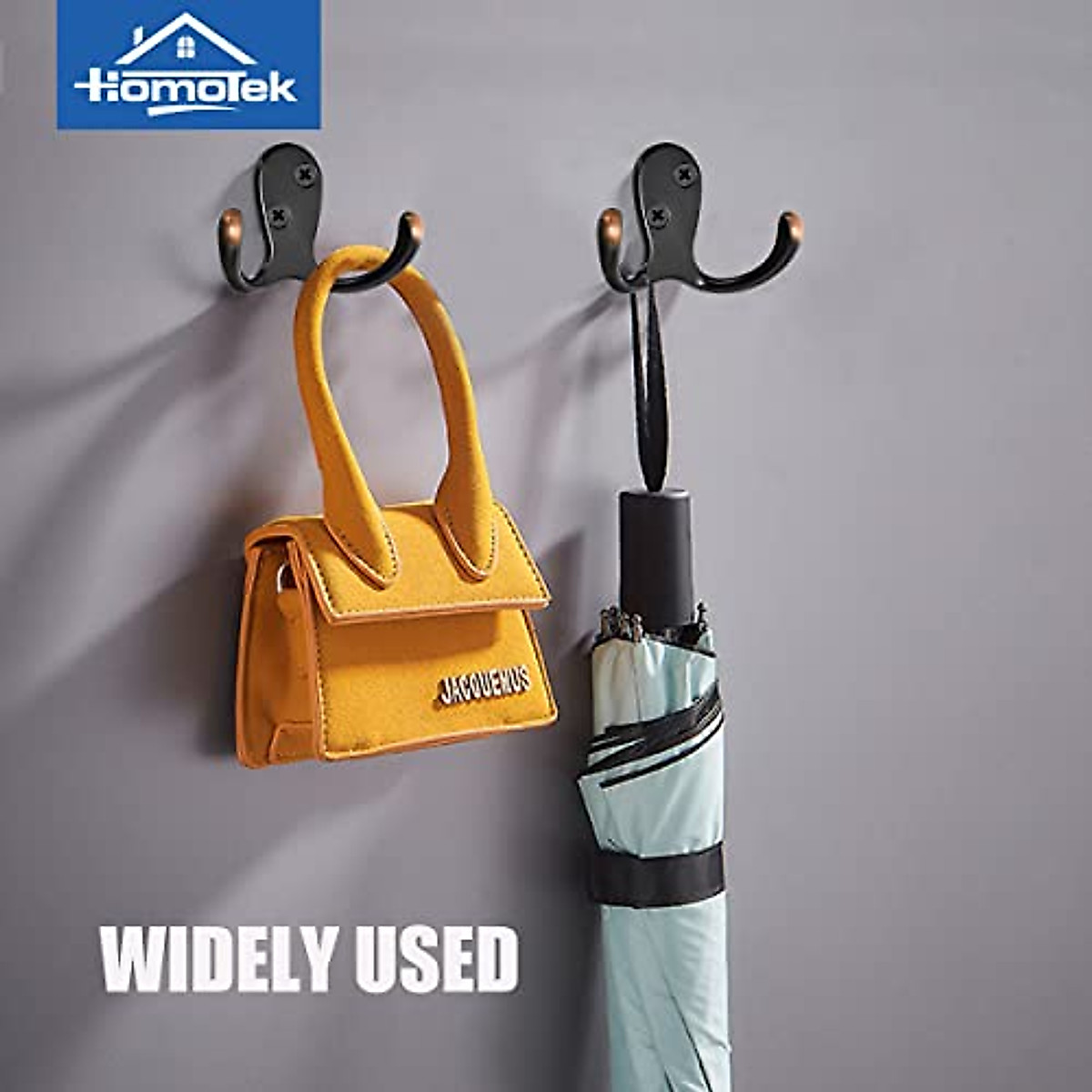 HOMOTEK 4 Pack Heavy Duty Coat Hooks Wall Mounted Double Prong(Left and Right) Rustproof Coat Hooks Hardware Retro Dual Robe Hanger for Coat,Towel, Scarf, Hat, Bag, Key, Shoes, Oil Rubbed Bronze