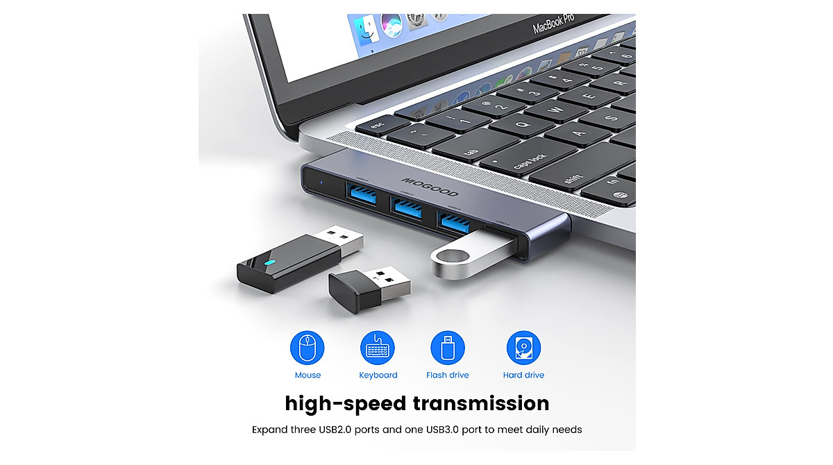 MOGOOD USB C Hub 4 Ports - Fast & Portable USB Adapter