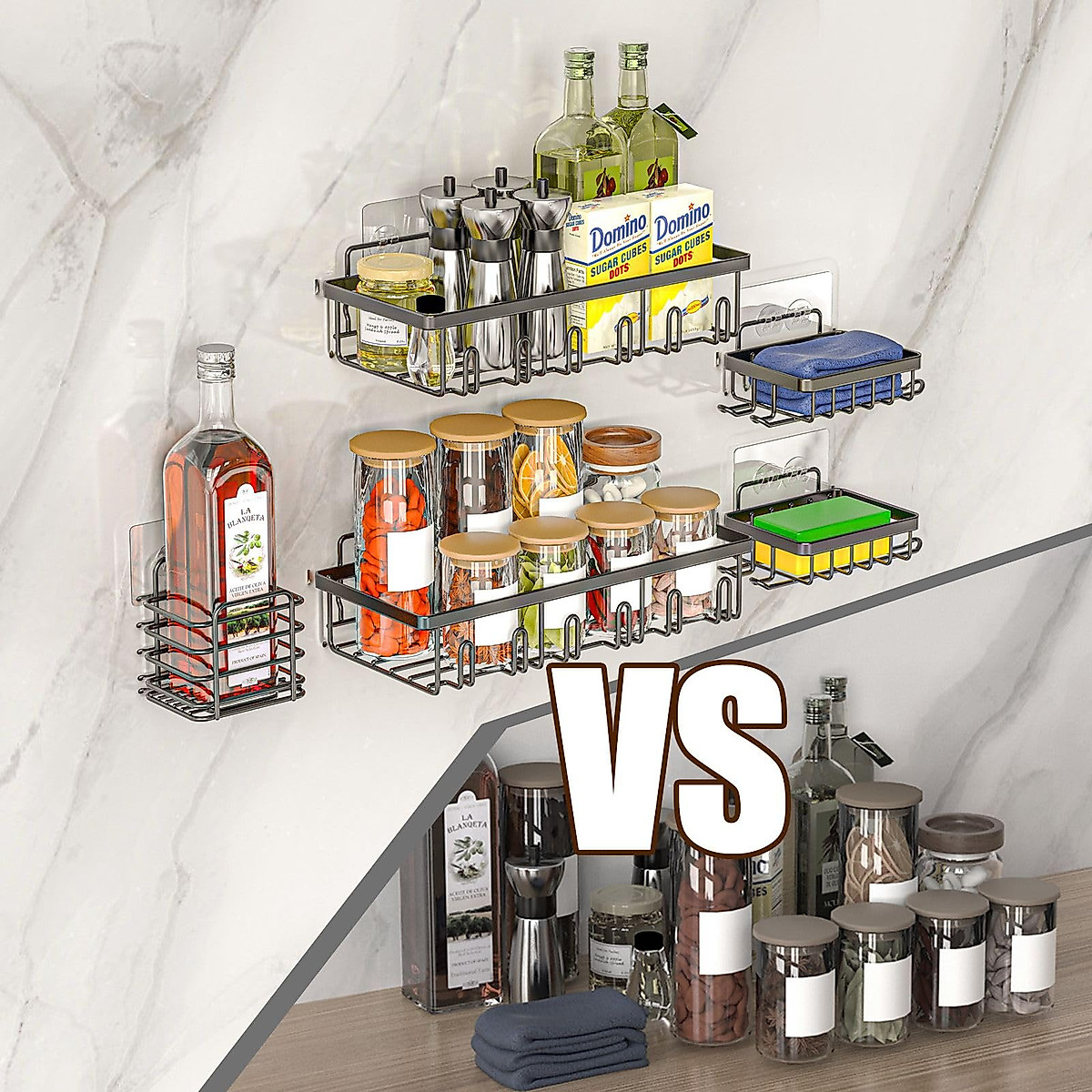 Crixny Shower Caddy, 5-Pack Shower Organizer No Drilling, Shower Shelves with Soap Holder and 18 Hooks, Rustproof Stainless Steel Shower Shelf for Inside Shower, Shower Rack for Shower Storage