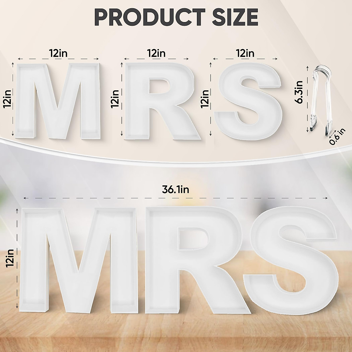 VLN Designs 12-Inch Cardboard MRS Charcuterie Letters with Clear Tongs - Perfect for Bachelorette Party Decorations, Bridal Shower Decorations, Bride-to-Be, Wedding Shower Decorations, & She Said Yes!