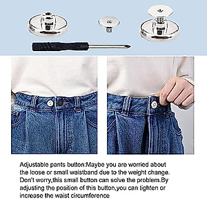 YouOKLight Buttons for Jeans, 17 mm no-sew nailess Removable Metal Jeans Buttons Replacement Repair Combo Thread Rivets and Screwdrivers, 12 Silvery Buttons, Simple Installation, Reusable Adjustable.