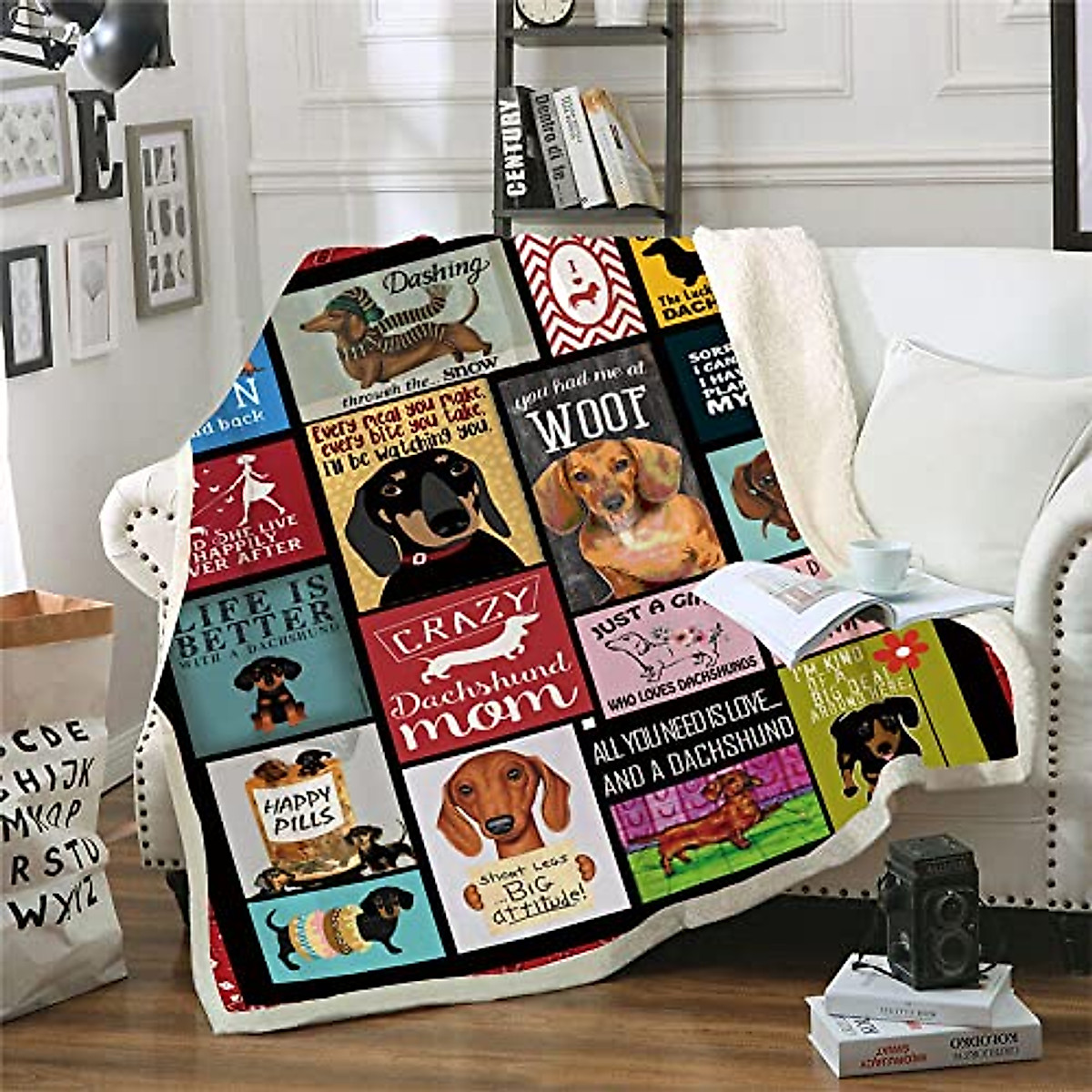 Ultra Soft 3D Printed Blanket Dachshund Dog Pattern Cozy Microfiber Plush Sherpa Blanket 2 Sizes Warm Fuzzy Throw Blanket for Kids and Adults Throws Blankets (Style02, 150cm x 200cm(59'' x 79''))