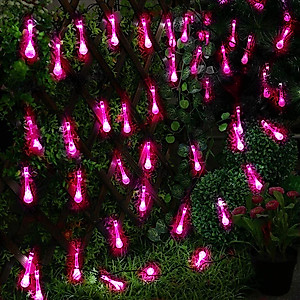 WONFAST Solar Outdoor String Lights,WONFASTWaterproof 20ft 30LED Crystal Water Drop Solar Powered Christmas Fairy String Lights for Outdoor Gardens Patio Homes Wedding Christmas Party (Pink)