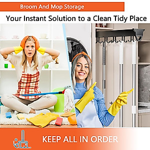 Pull Out Mop And Broom Holder, Laundry Room Organization And Storage, Garage Organization Hooks, Closet Pull Out Storage Organizer, Garden Tool Organizer For Home Kitchen Garden (16.17in-14 hook)