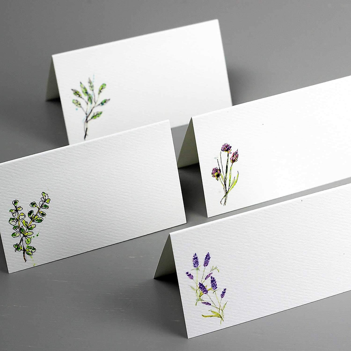 HERB Place Cards (4 Herbs) for Dinner Parties and Events. Table Tent Style, Scored for Easy Folding. Available in Packages of 12, 24, 48 (24) Multi