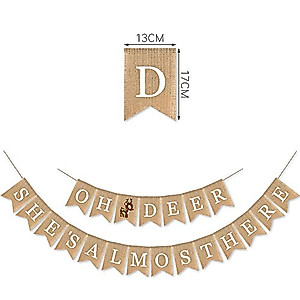 SWYOUN Burlap Oh Deer She's Almost Here Banner Mantel Fireplace Supplies Girl Woodland Baby Shower Garland Decoration