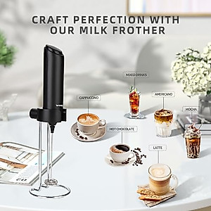 WINETELL Rechargeable Handheld Electric Milk Frother with USB C Charging Stand for Lattes- Powerful Whisk Drink Frother Wand for Coffee, Hot Chocolate, Cappuccino, Frappe, Matcha
