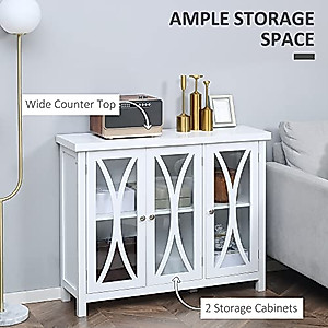 HOMCOM Modern Kitchen Sideboard, Buffet Cabinet with 2 Storage Cupboard, Glass Doors for Living Room, Bedroom, White