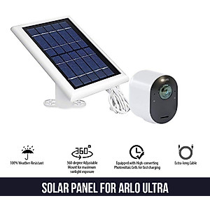 Wasserstein Bundle - Arlo 2-Pack White Solar Panel & 2-Pack 2-in-1 White Universal Gutter Mount Compatible with Arlo Ultra/Ultra 2, Arlo Pro 3/Pro 4, & Arlo Floodlight