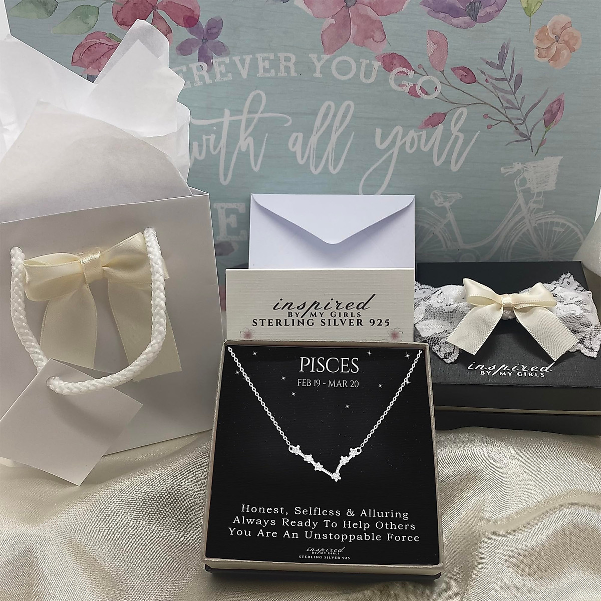 Sterling Silver Zodiac Constellation Necklace Astrology Horoscope Keepsake Card Gift For Women - Pisces (Feb 22 - Mar 21)