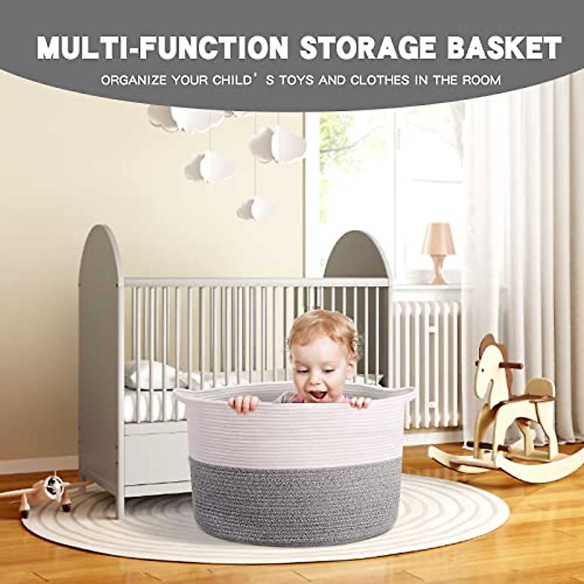 DECATHLON Extra Large Rope Storage Basket for Organizing Blanket Storage, Woven Baskets for Storage & Blanket Basket for Living Room, Boho Laundry Basket | Toy Basket for Blankets 22x14…